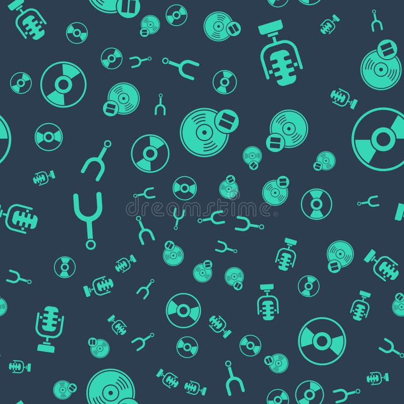 Set Vinyl Disk, Microphone, Musical Tuning Fork and CD or DVD Disk on ...