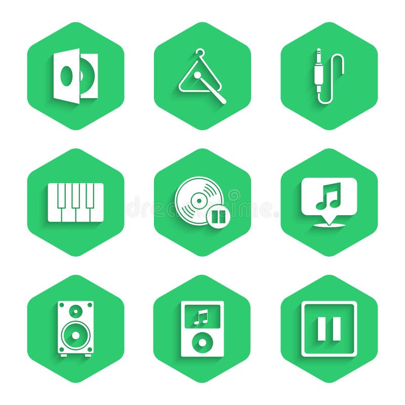 Set Vinyl Disk, Music Player, Pause Button, Musical Note Speech Bubble ...