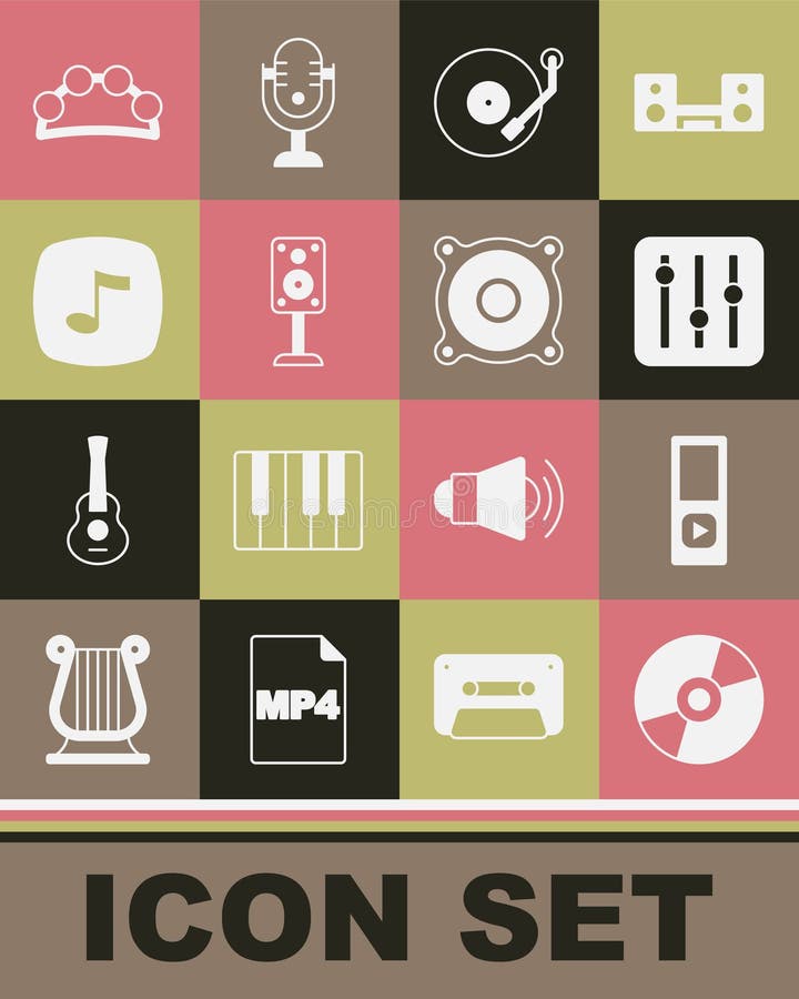 Set Vinyl Disk, Music Player, Sound Mixer Controller, Stereo Speaker ...