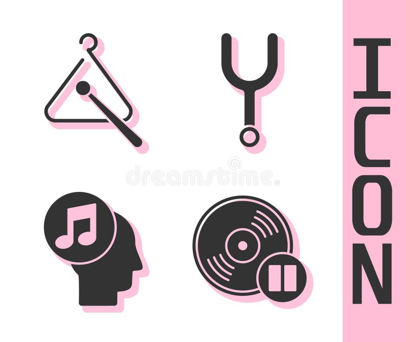 Set Vinyl Disk, Triangle Musical Instrument, Musical Note in Human Head ...