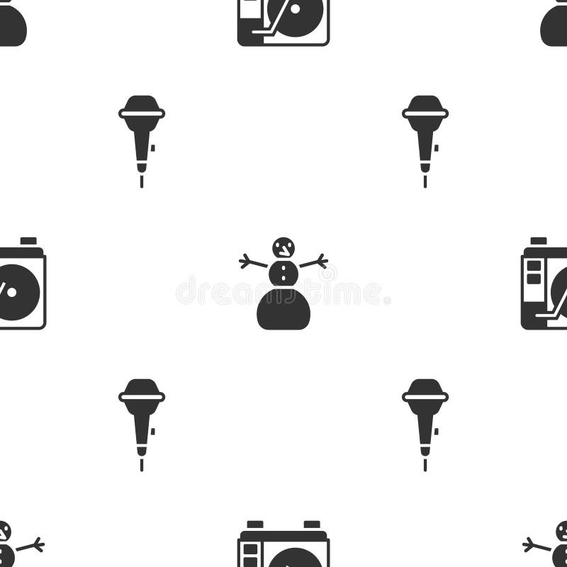 Set Vinyl Player with Vinyl Disk, Christmas Snowman and Microphone on ...