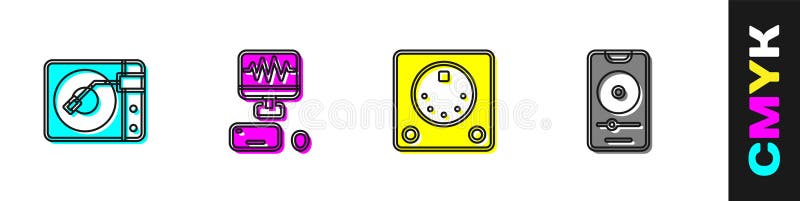 Set Vinyl Player with Vinyl Disk, Music Recording Studio, Drum Machine ...