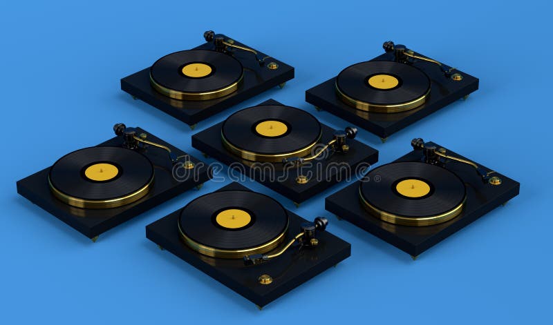 Set of Vinyl Record Player or DJ Turntable with Retro Vinyl Disk on ...