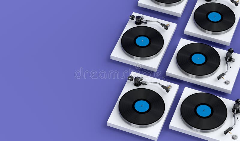 Set of Vinyl Record Player or DJ Turntable with Retro Vinyl Disk on ...