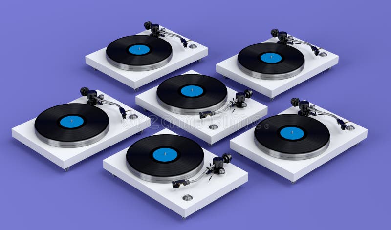 Set of Vinyl Record Player or DJ Turntable with Retro Vinyl Disk on ...