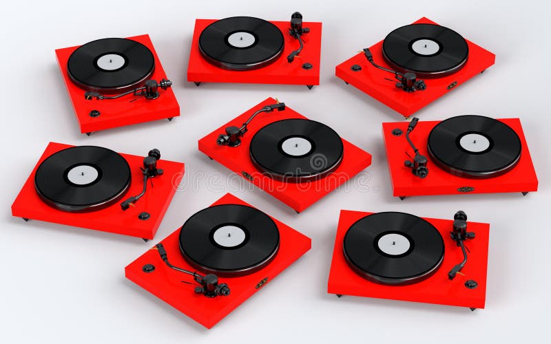 Set of Vinyl Record Player or DJ Turntable with Retro Vinyl Disk on ...