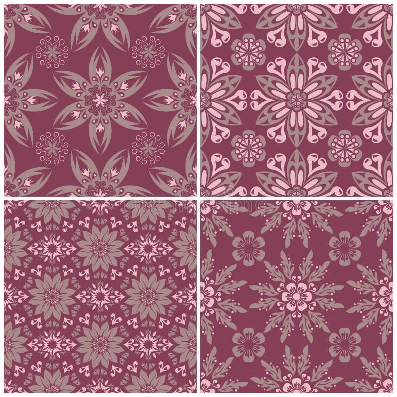 Set of Violet Seamless Backgrounds with Floral Patterns Stock Vector ...