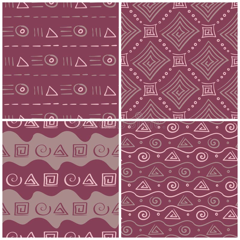 Set of Violet Seamless Backgrounds with Geometric Patterns Stock Vector ...