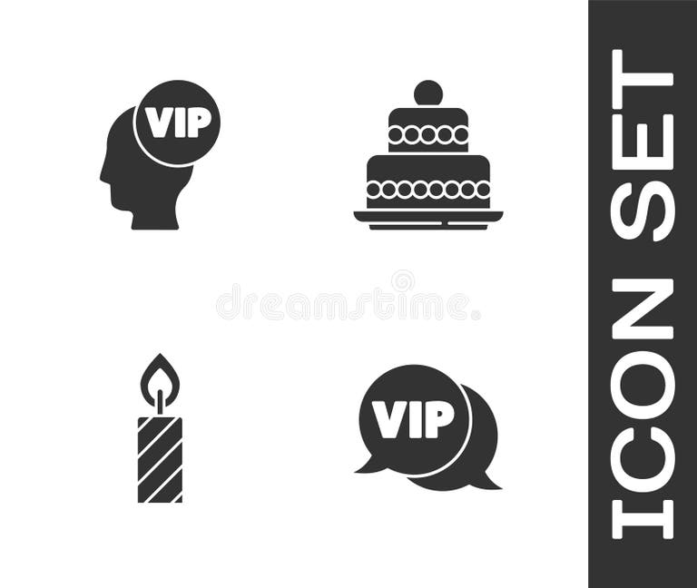 Set Vip in Speech Bubble, Inside Head, Birthday Cake Candles and Cake ...