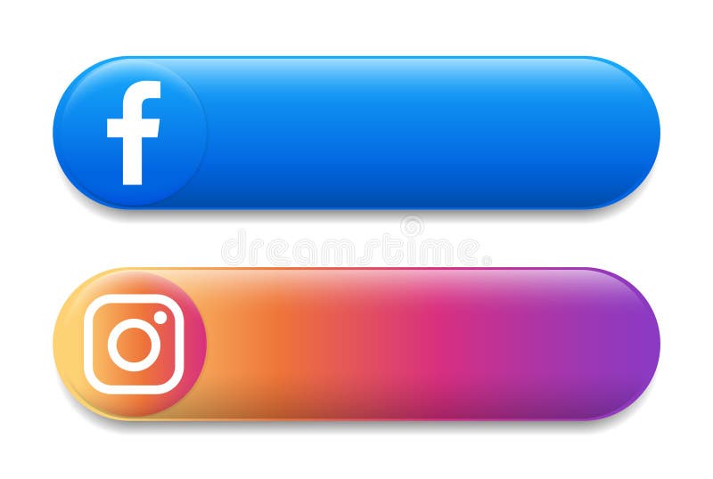 Set of Virtual Buttons with Meta Mobile Apps Icons in it: Facebook and Instagram, on Transparent ...