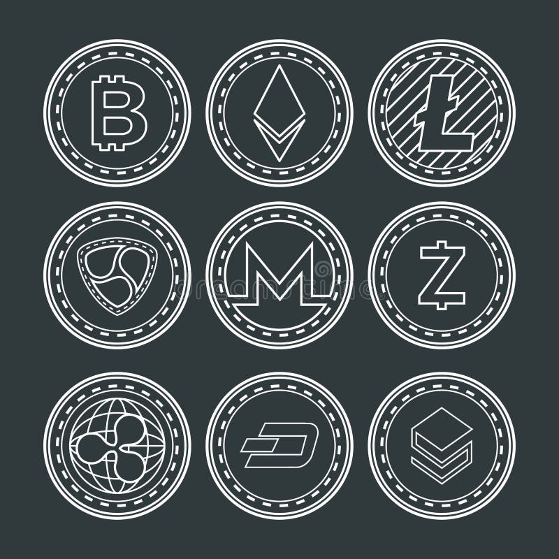 Set of virtual coins icons editorial stock image. Illustration of ...