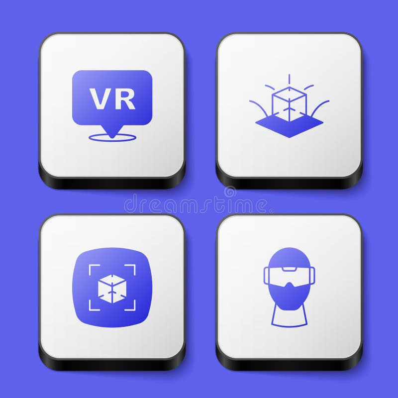 Set Virtual Reality, 3d Modeling, and Glasses Icon. White Square Button ...