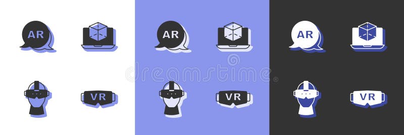 Set Virtual Reality Glasses, Augmented AR, and 3d Modeling Icon. Vector ...