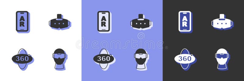 Set Virtual Reality Glasses, Augmented AR, 360 Degree View and Icon ...