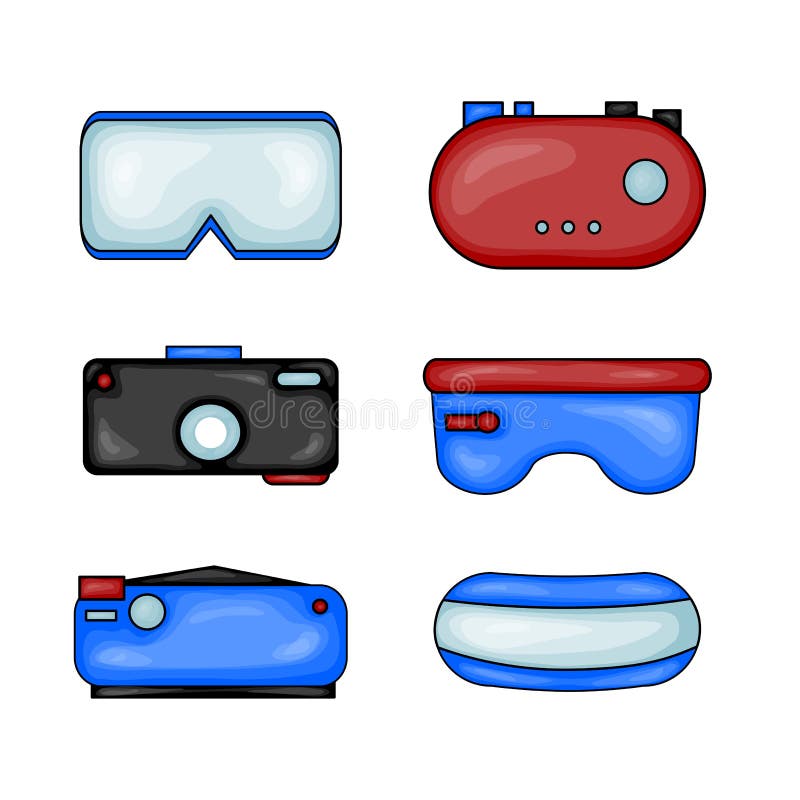 Set of Virtual Reality Glasses. Cartoon Style. Vector Illustration ...