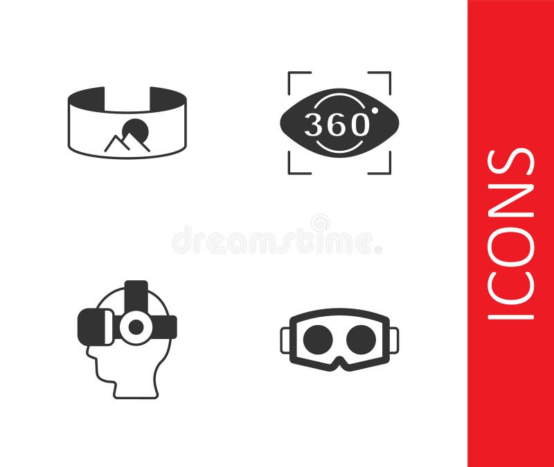 Set Virtual Reality Glasses, 360 Degree View, and Icon. Vector Stock ... Set Virtual Reality Glasses, 360 Degree View, and Icon. Vector Stock ...