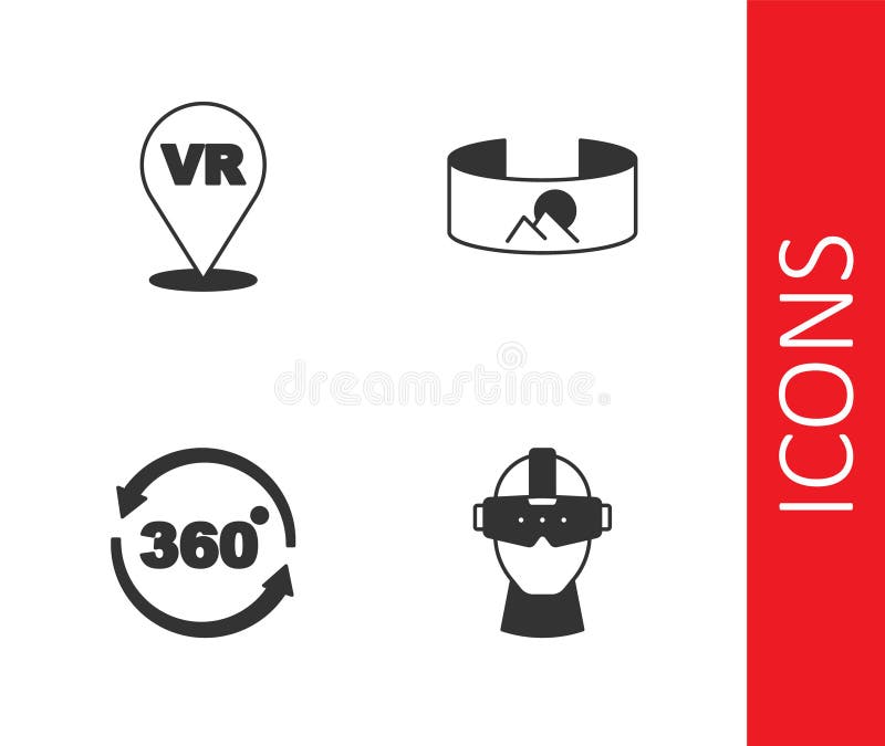 Set Virtual Reality Glasses, 360 Degree View and Icon. Vector Stock ... Set Virtual Reality Glasses, 360 Degree View and Icon. Vector Stock ...