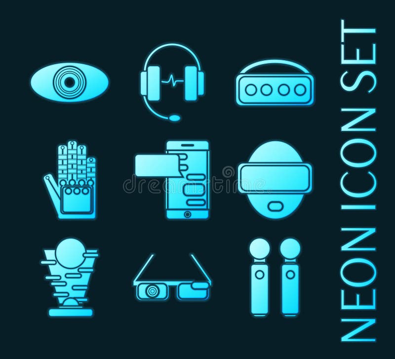 Set of Virtual Reality Glowing Neon Icons Stock Vector - Illustration ...