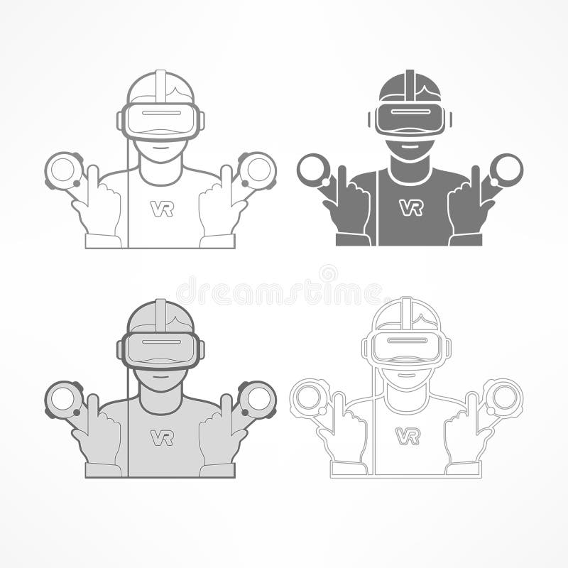 Set of Virtual Reality Headset Man with Controller Stock Vector ...