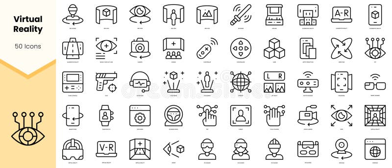 Set of Virtual Reality Icons. Simple Line Art Style Icons Pack Stock ...