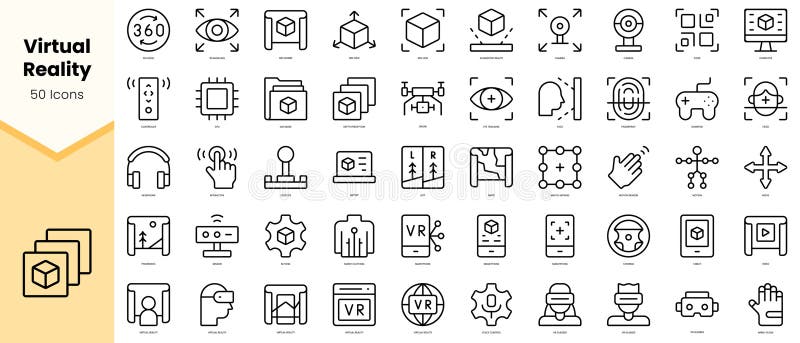 Set of Virtual Reality Icons. Simple Line Art Style Icons Pack Stock ...