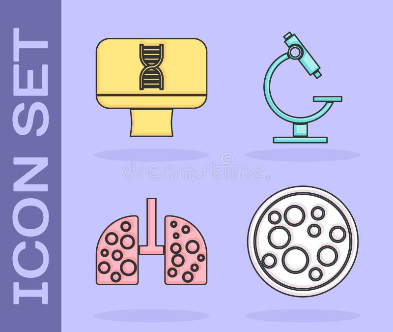 Set Virus, DNA Spiral and Computer, Virus Cells in Lung and Microscope ...