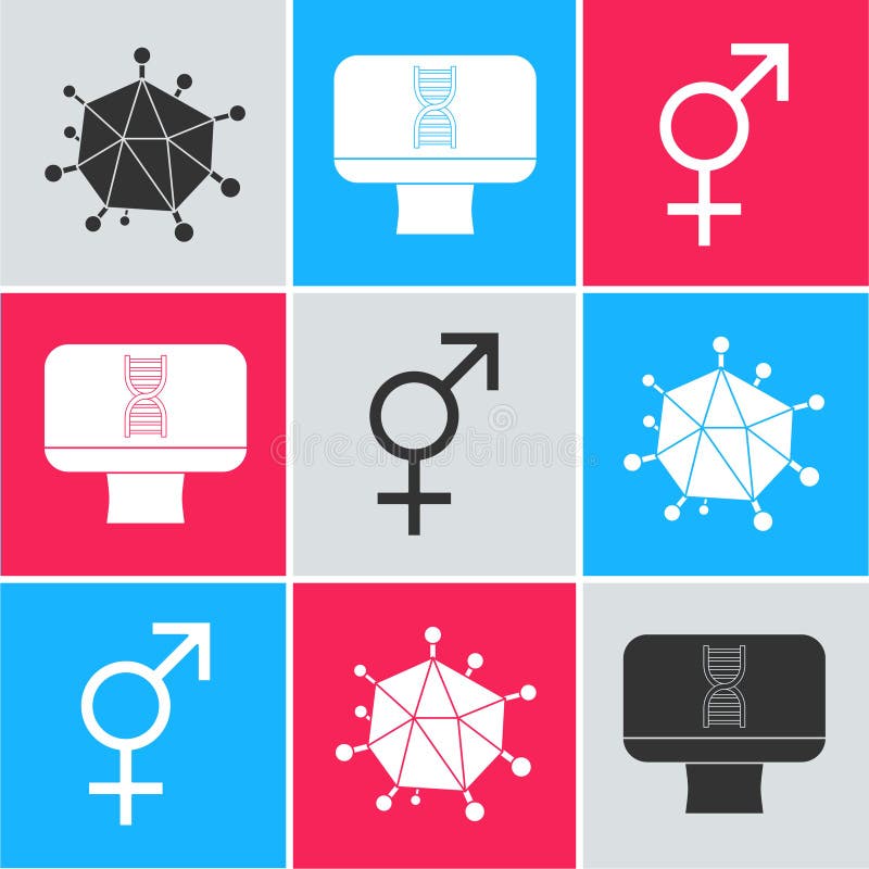 Set Virus, DNA Spiral and Computer and Gender Icon. Vector Stock Vector ...