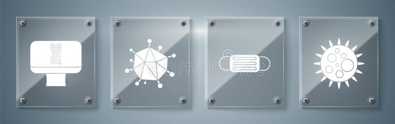 Set Virus, Medical Protective Mask, Virus and DNA Spiral and Computer ...