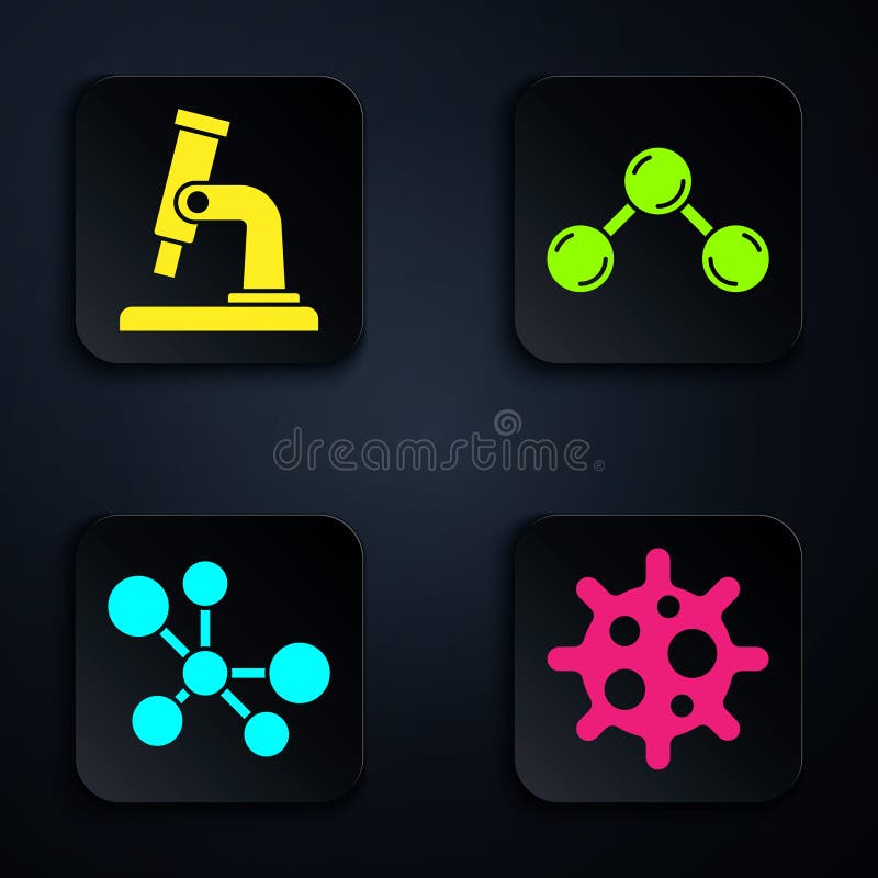 Set Virus, Microscope, Molecule and Molecule. Black Square Button Stock ...
