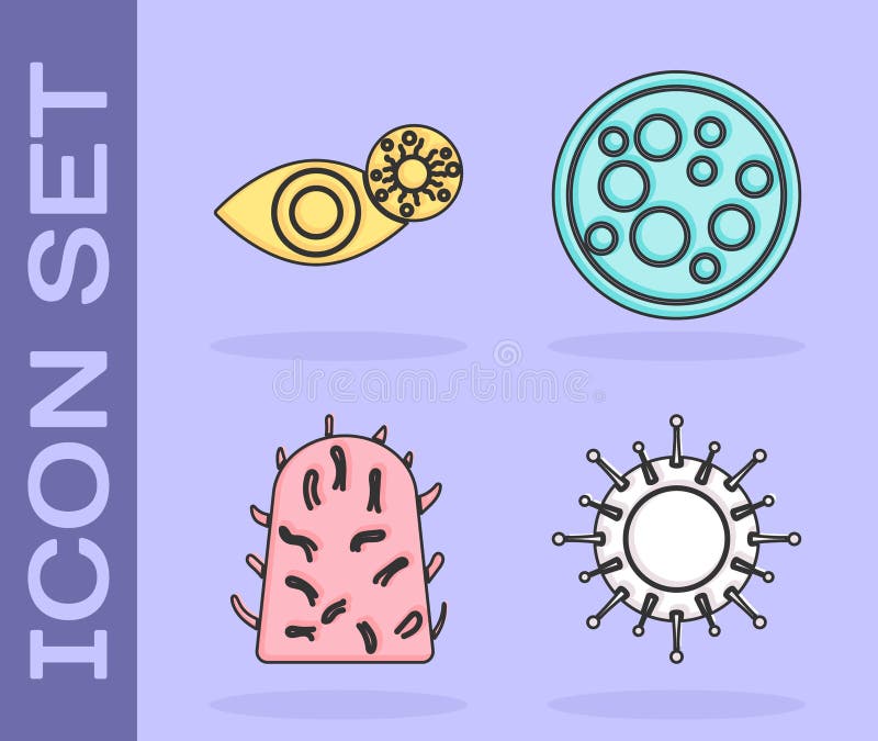 Set Virus, Reddish Eye Due To Virus, Rabies Virus and Virus Icon ...