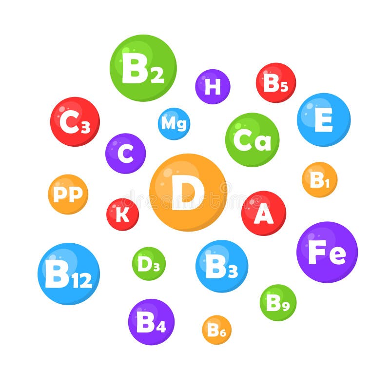 A Set of Vitamins or Minerals. Essential Nutrients for Health. Vector ...