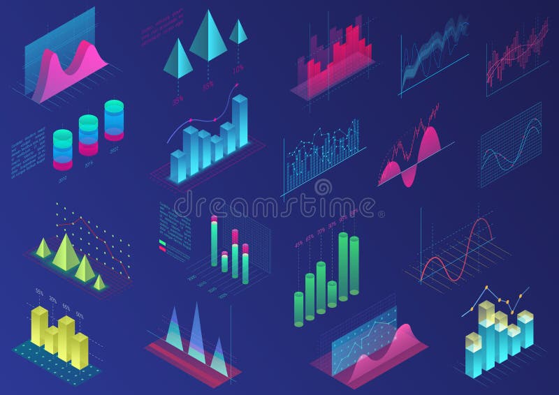Infographic Isometric Vector Graph Elements. Data and Business Financial Diagrams Graphs ...