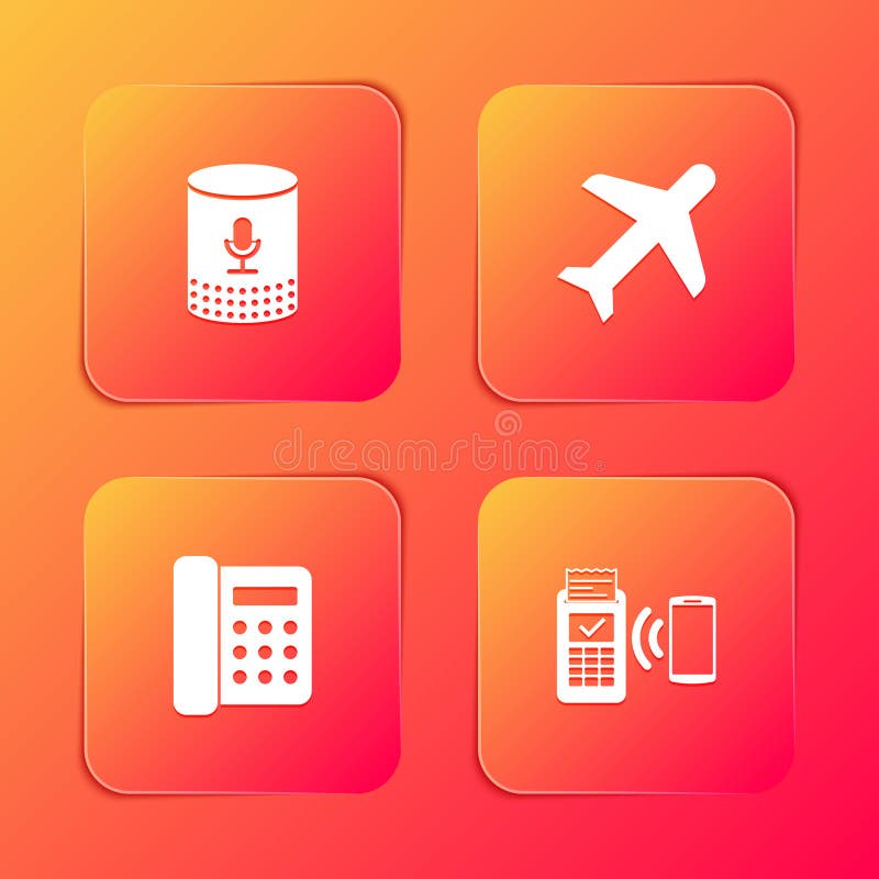 Set Voice Assistant, Plane, Telephone and POS Terminal Icon. Vector ...