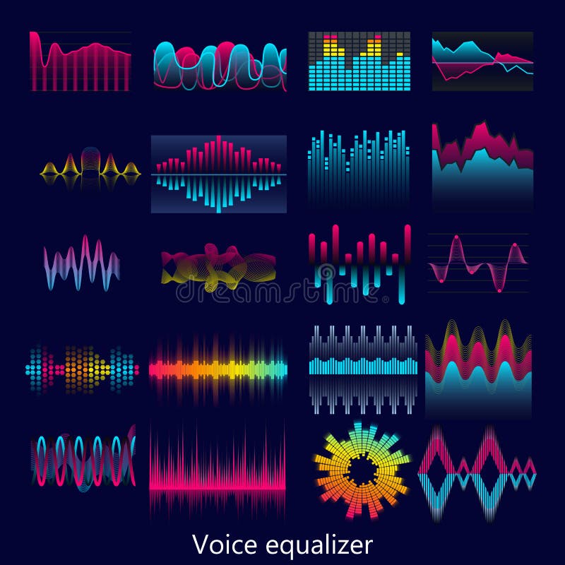 Set of Voice Equalizer Waves Design Template Signal Visualization ...