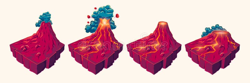 Set Volcanic Islands at Various Stages of a Volcanic Eruption, Design ...