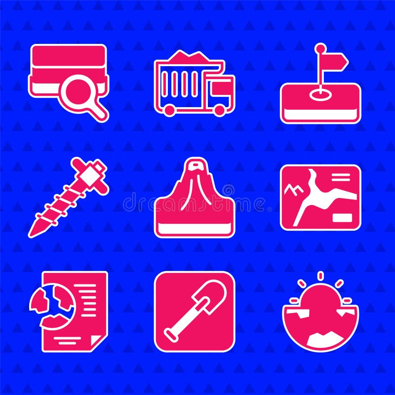 Set Volcano, Shovel, Earth Core Structure Crust, Topographic Map, Globe ...