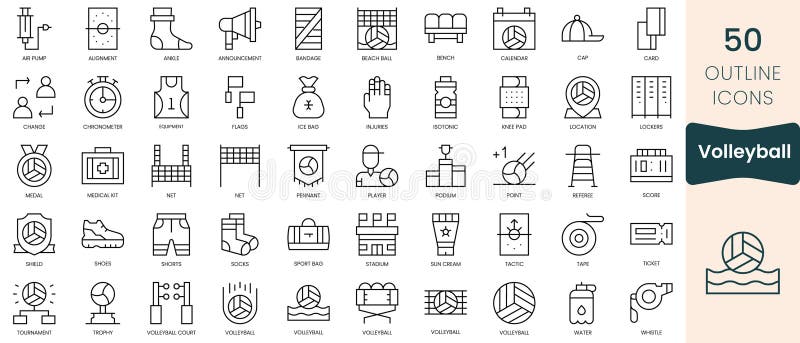 Set of Volleyball Icons. Thin Linear Style Icons Pack Stock Vector ...