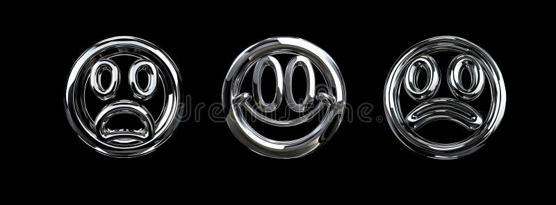 Set of Volumetric Chrome Emoji. Three Faces with Different Expressions ...