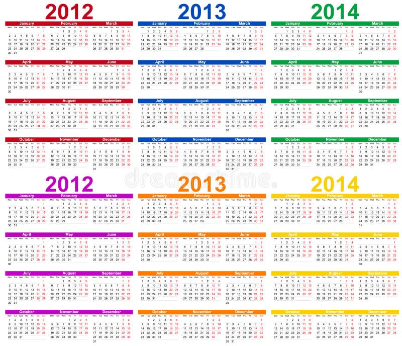 Set Von Kalender 2012 - 2014 Vektor Abbildung - Illustration von ...