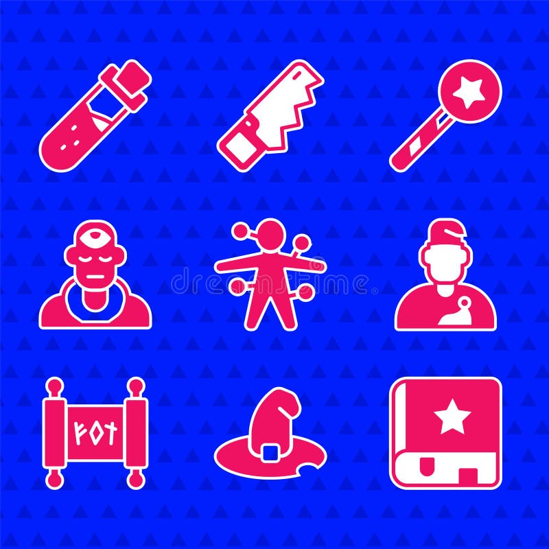 Set Voodoo Doll, Witch Hat, Ancient Magic Book, Wizard Warlock, Magic ...