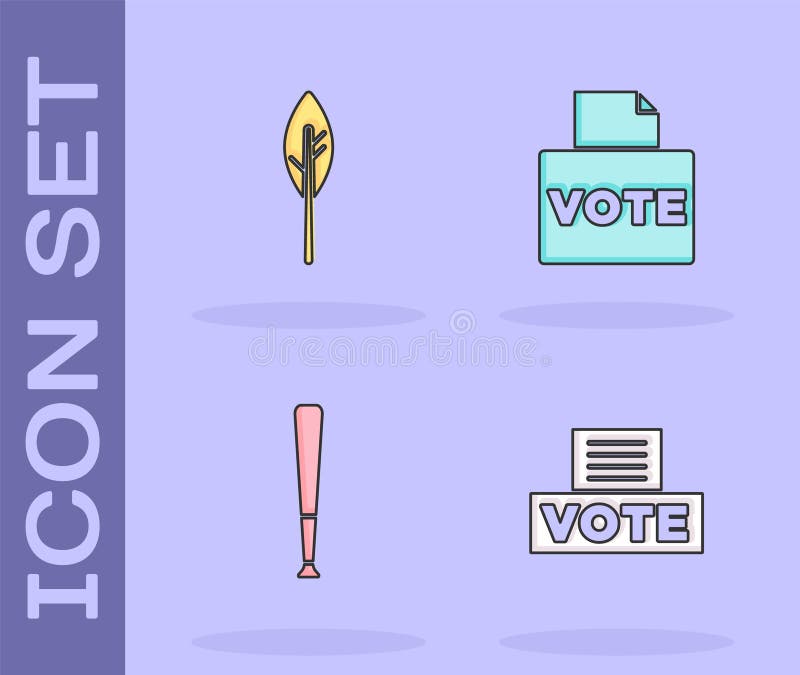 Set Vote Box, Indian Feather, Baseball Bat and Icon. Vector Stock ...