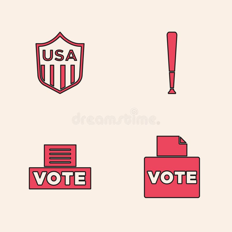 Set Vote Box, Shield with Stars, Baseball Bat and Icon. Vector Stock ...