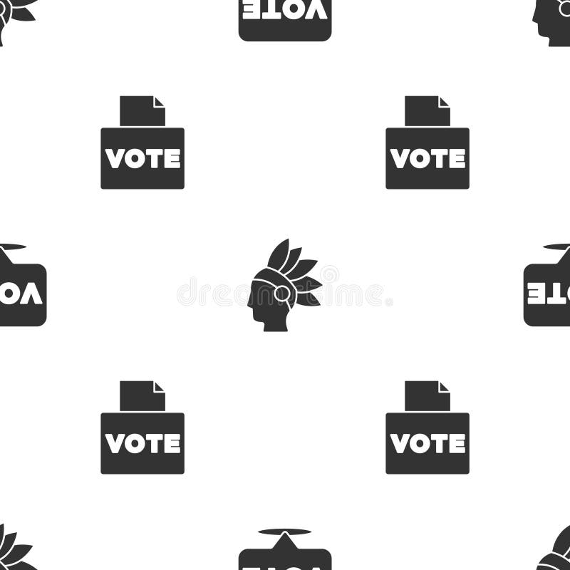 Set Vote, Native American Indian and Box on Seamless Pattern. Vector ...