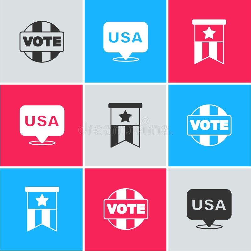 Set Vote, USA Independence Day and American Flag Icon. Vector Stock ...