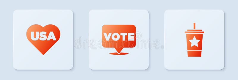 Set Vote, USA Independence Day and Paper Glass with Straw. White Square ...