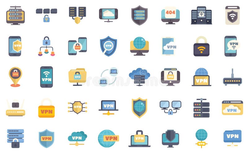 Set of Vpn Icons Showing Virtual Private Network, Secure Connection and ...