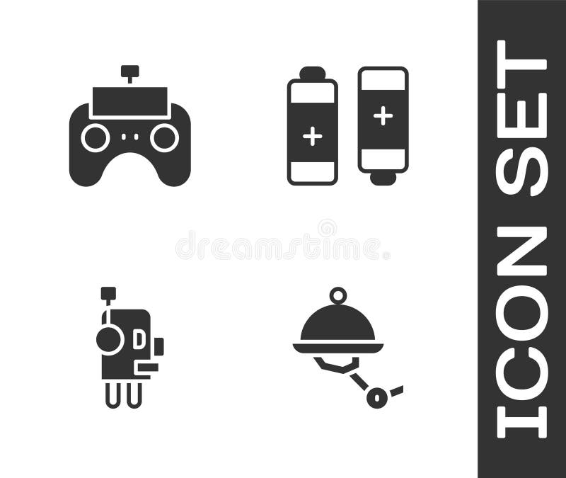 Set Waiter Robot, Remote Control, Robot and Battery Icon. Vector Stock ... Set Waiter Robot, Remote Control, Robot and Battery Icon. Vector Stock ...