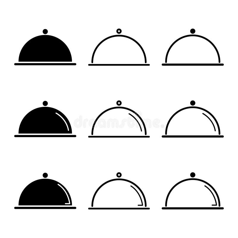 Set of Waiter Tray Icon, Dish Menu Restaurant Web Symbol, Lunch Design ...