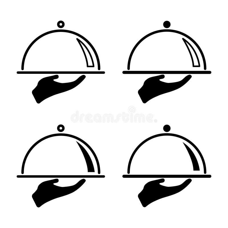 Set of Waiter Tray Icon, Dish Menu Restaurant Web Symbol, Lunch Design ...
