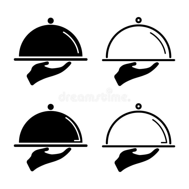 Set of Waiter Tray Icon, Dish Menu Restaurant Web Symbol, Lunch Design ...